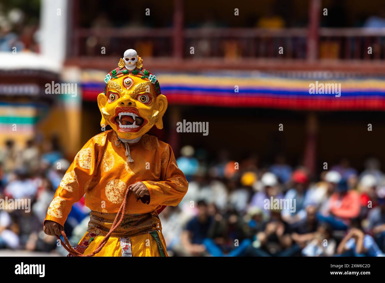 A colorful mask dance being performed at Hemis Monastery at Leh, Ladakh ...