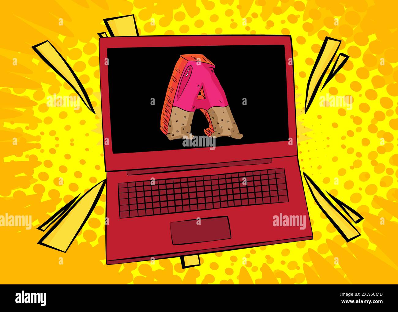 Cartoon Laptop, comic book Notebook with Letter A. Retro vector comics ...