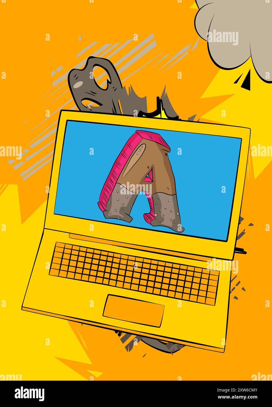 Cartoon Laptop, comic book Notebook with Letter A. Retro vector comics ...