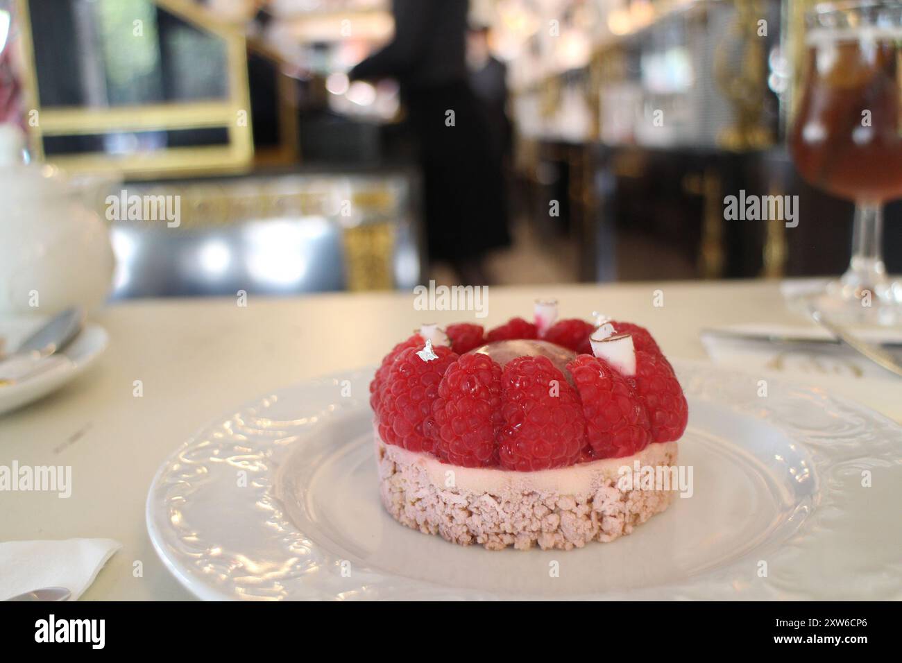 French dessert: raspberry coconut mousse in Paris, France Stock Photo ...