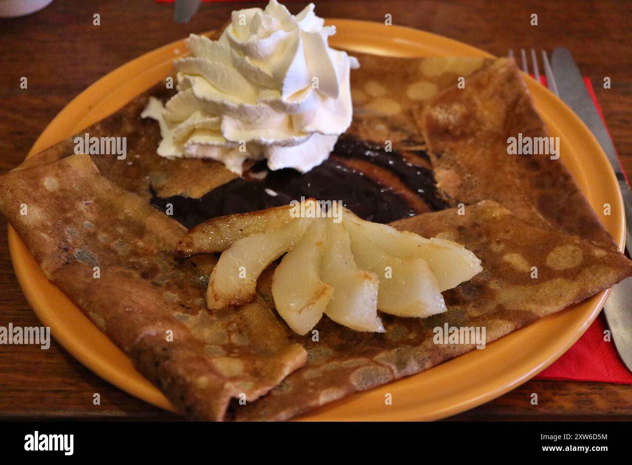 French dessert: crepe with pear and whipped cream in Paris, France ...