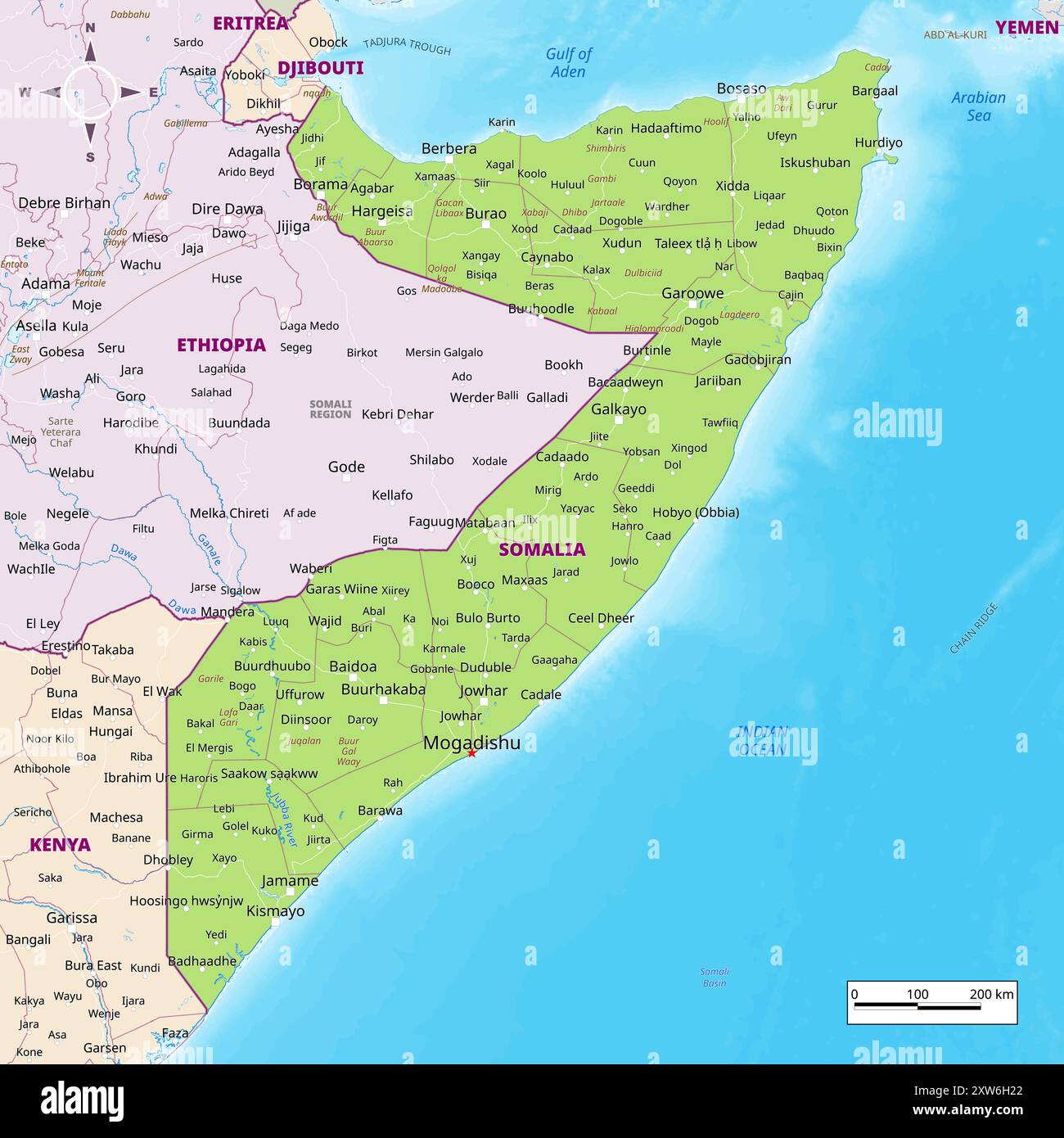 Detailed political map of Somalia Stock Vector Image & Art - Alamy