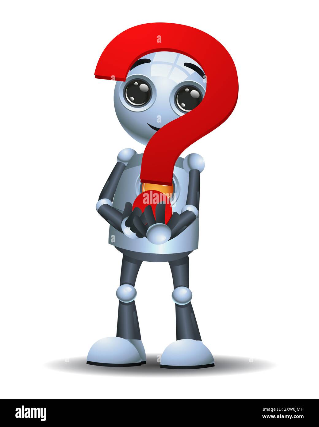 3D illustration of a little robot worker carry question mark on ...