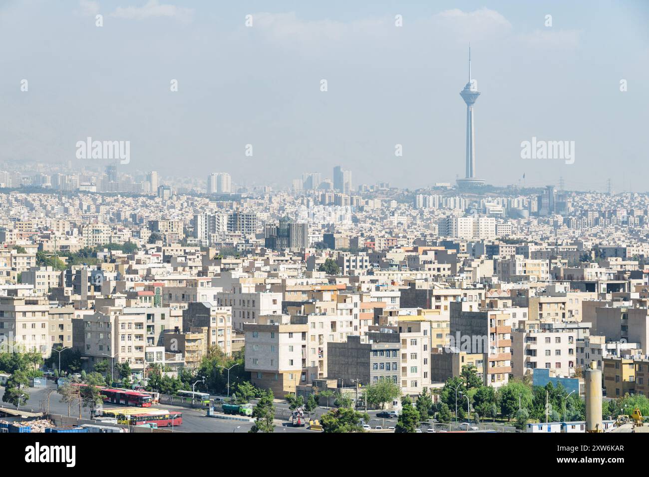 Tehran skyline, Iran. View of residential buildings. Milad Tower Stock ...