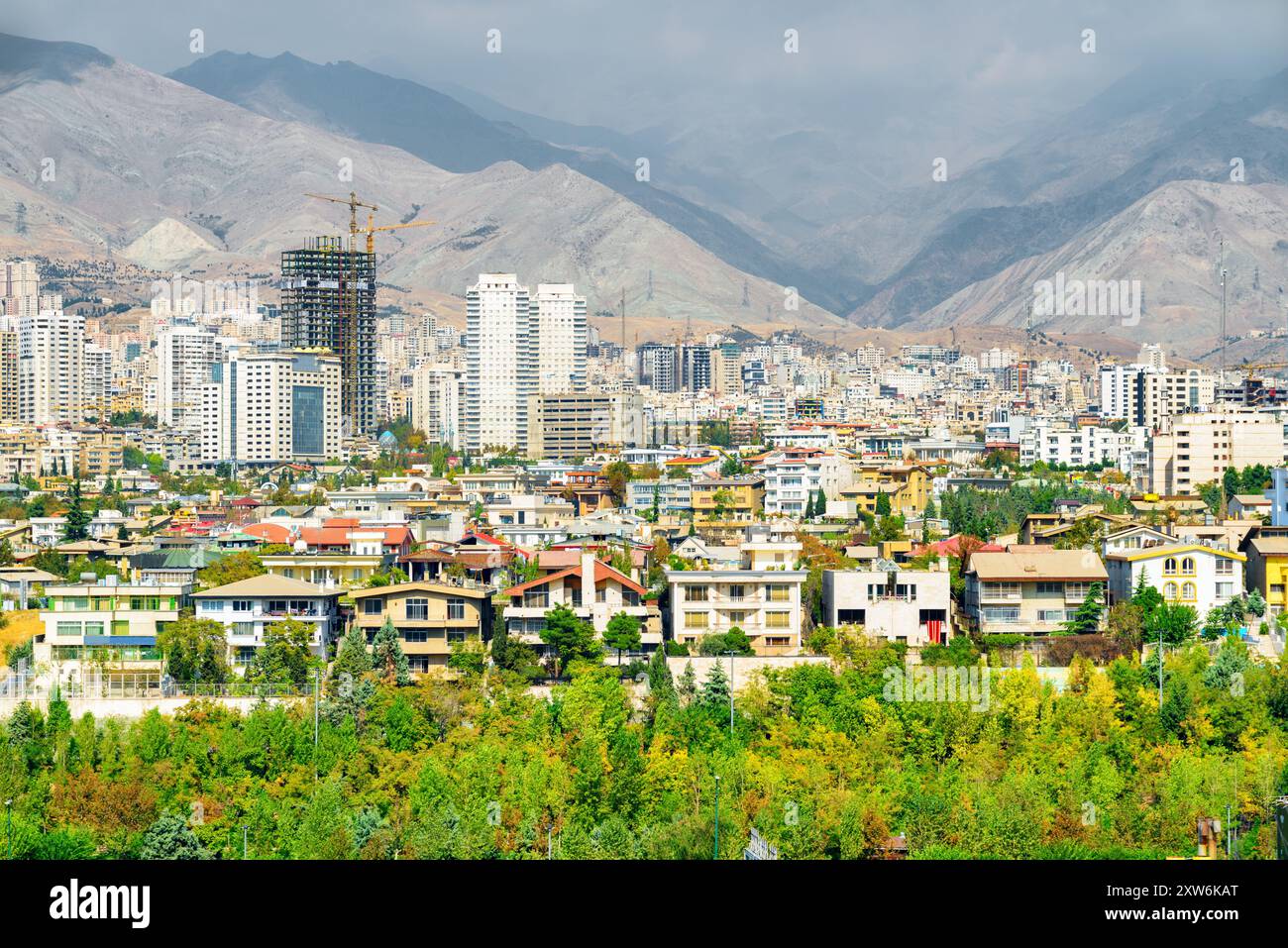 Scenic view of Tehran, Iran. Colorful residential buildings Stock Photo ...