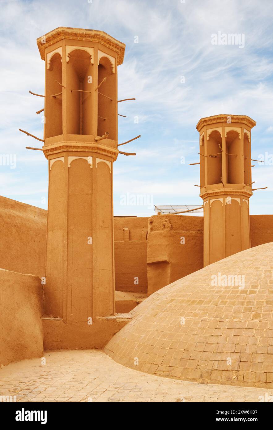 View of traditional Iranian windcatcher towers, Yazd, Iran Stock Photo ...
