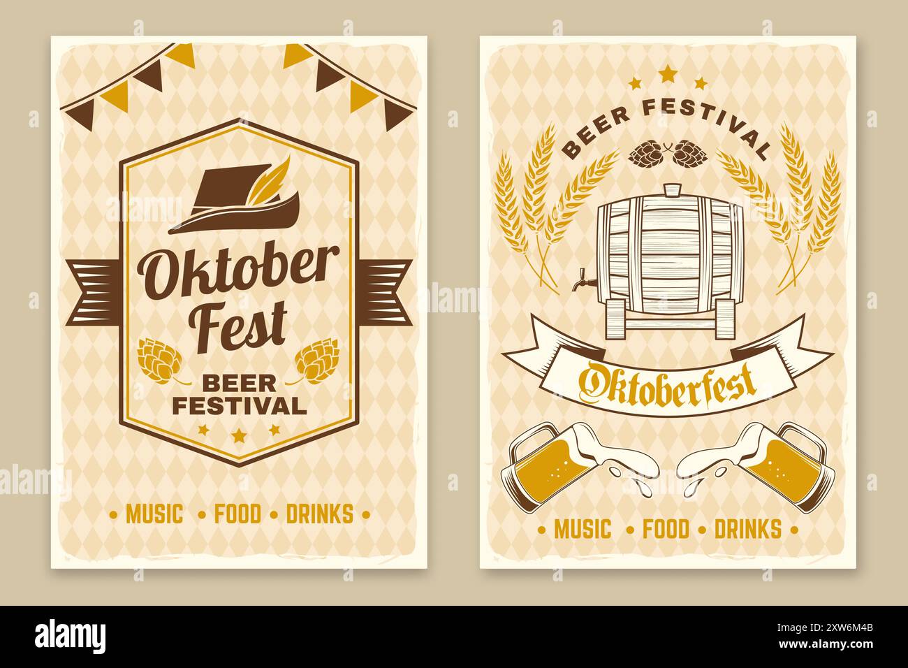 Set of Oktoberfest retro posters. Vector. Beer mug, German traditional ...