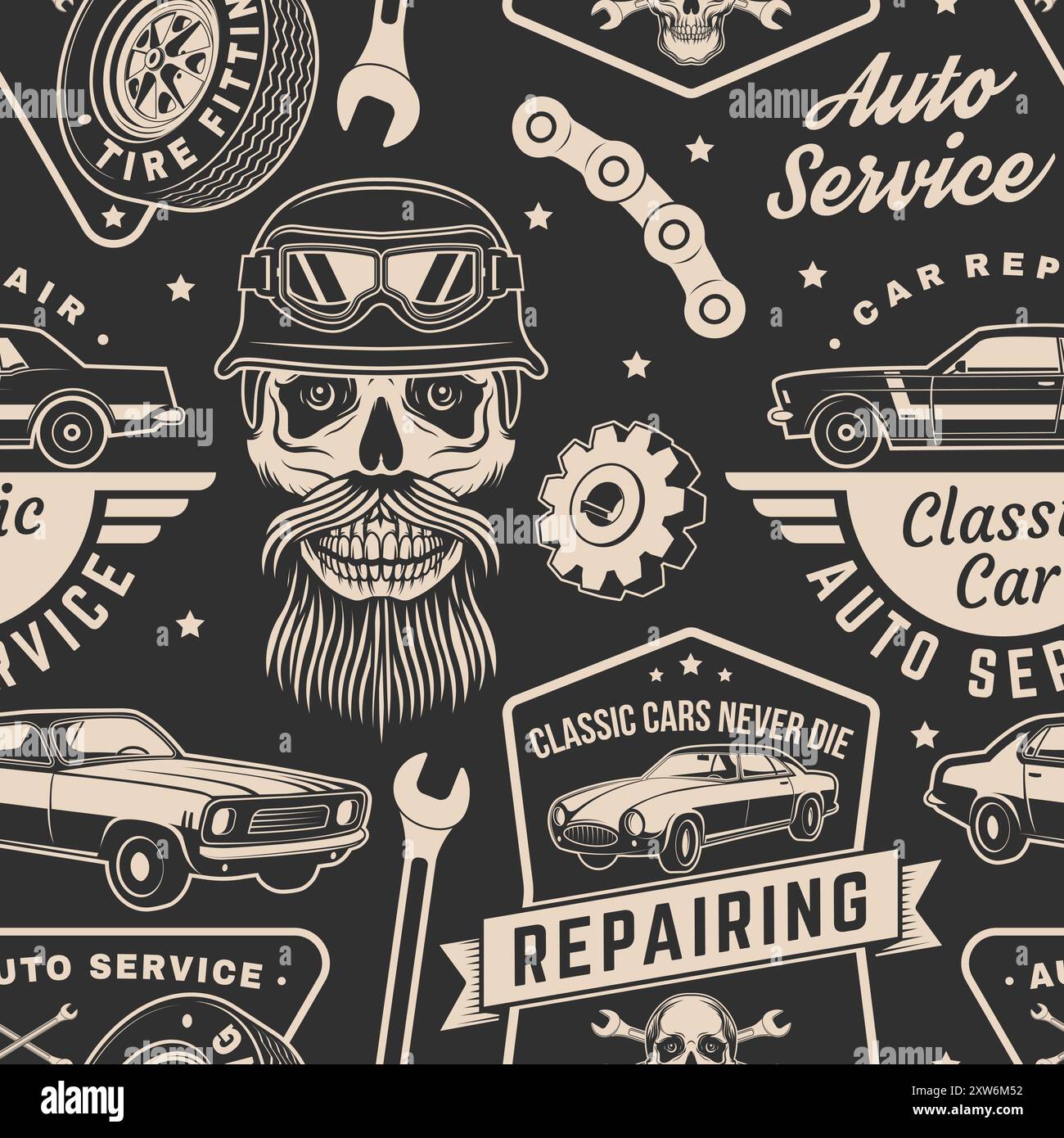 Set of auto service seamless pattern or background. Vector. Service car ...