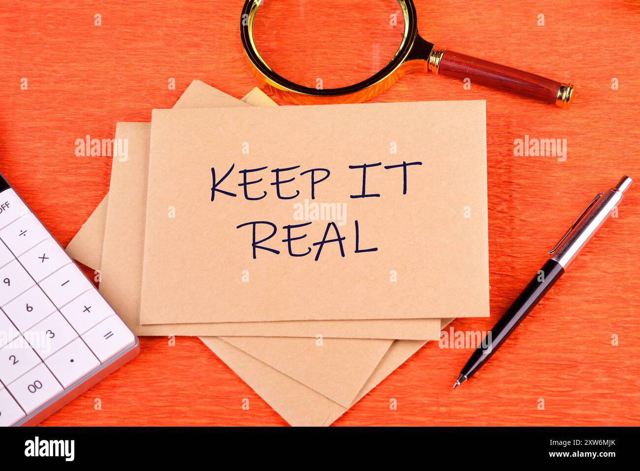 Conceptual symbol. Copy space. Keep it real words written on a postal ...