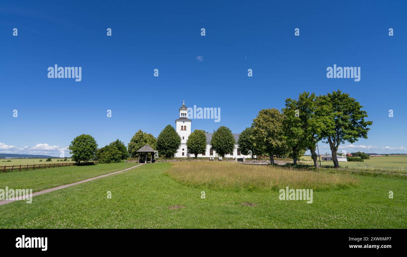 Rokstenen and the historic Rok kyrka. Located in ostergotland, Sweden ...