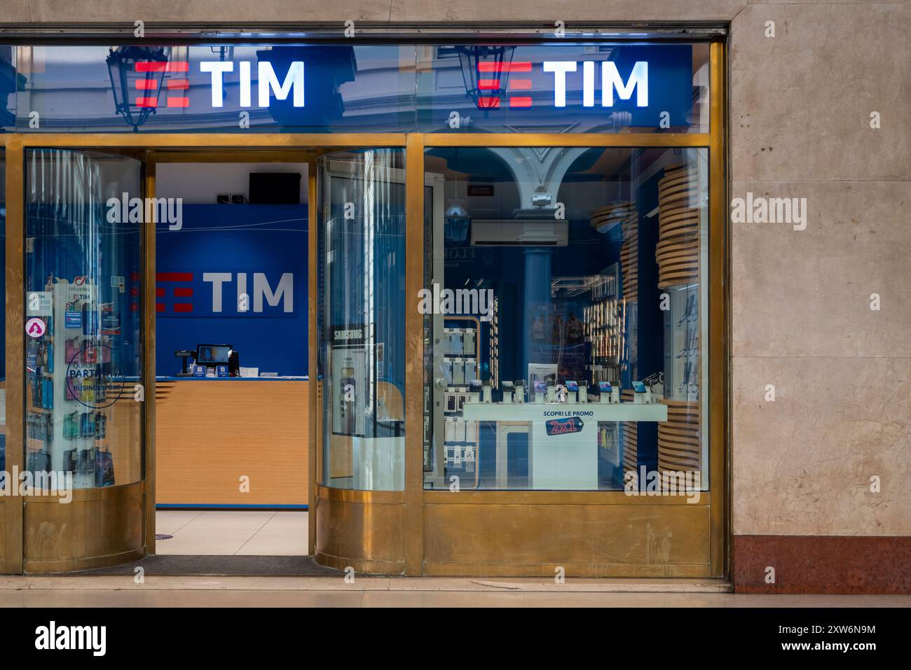 Turin, Italy - 05, July, 2024. TIM. Front view of a shop window Stock ...