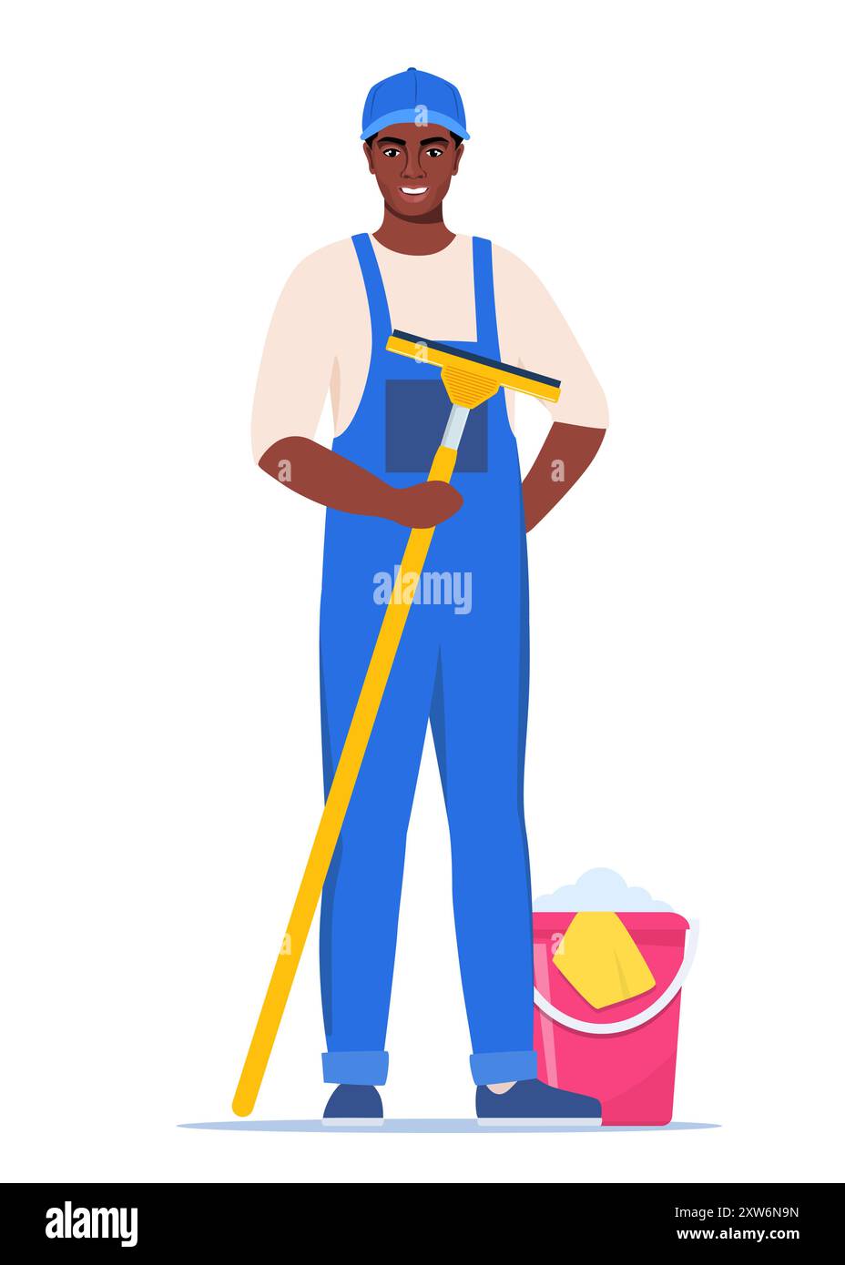 Cleaning service black man character in uniform with glass cleaning ...