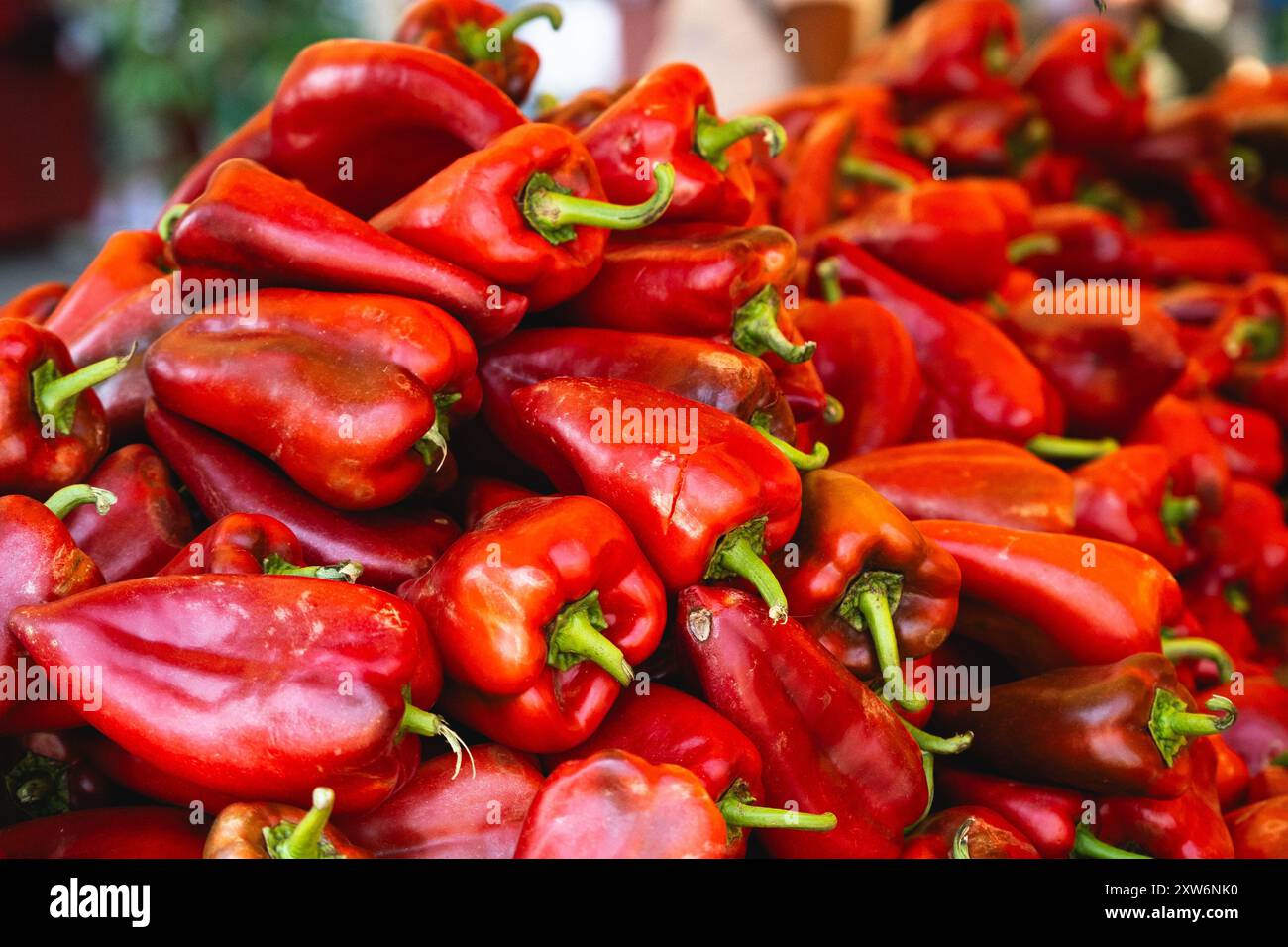 Sweet red pepper - Long Red Marconi in a local market in Bucharest ...