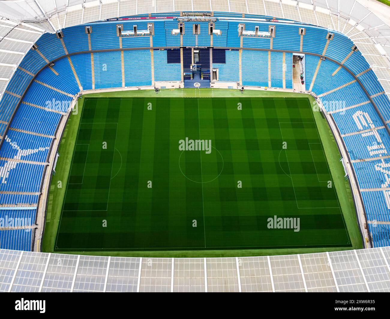 Aerial view of Etihad Stadium (Manchester City FC) showing the pitch ...