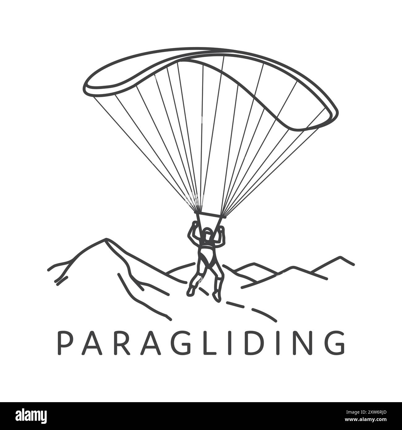 A simple line art illustration of a paraglider soaring over mountain peaks Stock Vector Image ...