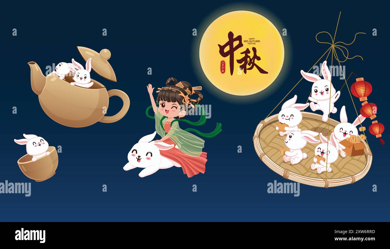 Vintage Mid Autumn Festival poster design Chinese Goddess of Moon ...