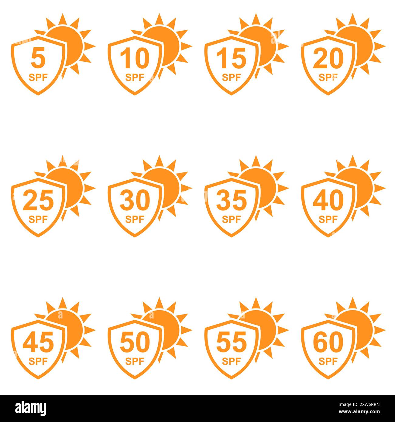 Set of Sun protection factor icon, uv radiation block symbol, sun ...