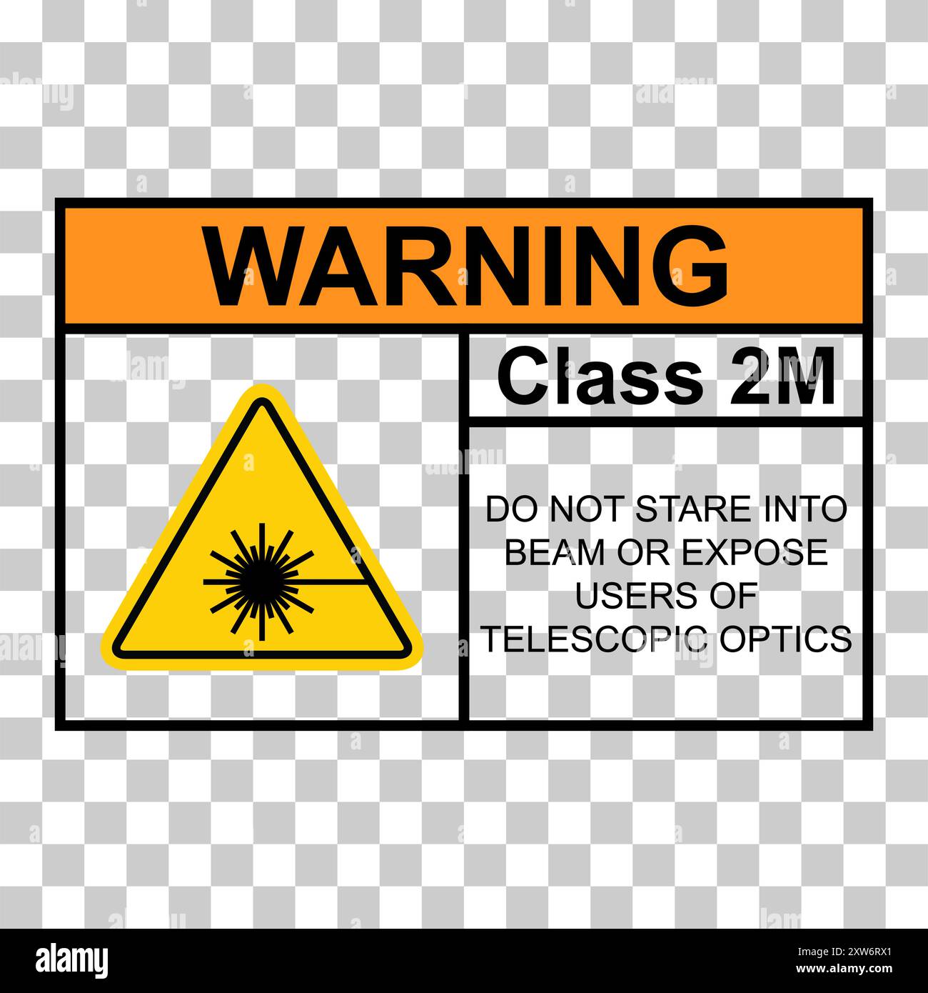 Laser radiation danger class 2M label icon, safety information symbol ...