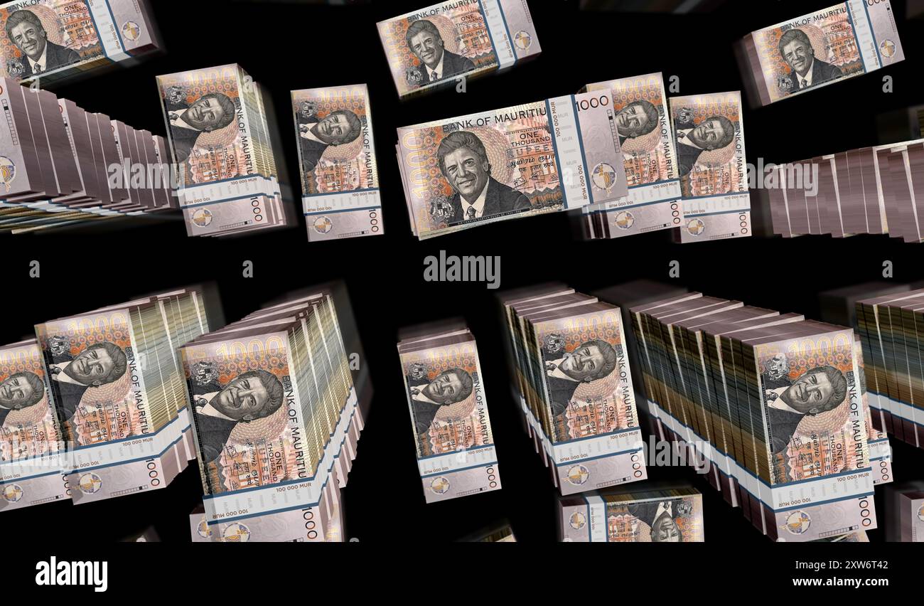 Mauritius money rupees money pack 3d illustration. 1000 MUR banknote ...