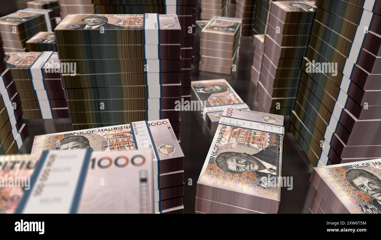 Mauritius money rupees money pack 3d illustration. 1000 MUR banknote ...