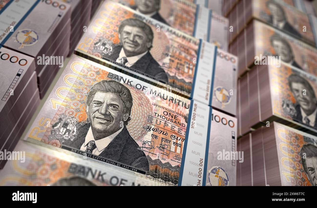Mauritius money rupees money pack 3d illustration. 1000 MUR banknote ...