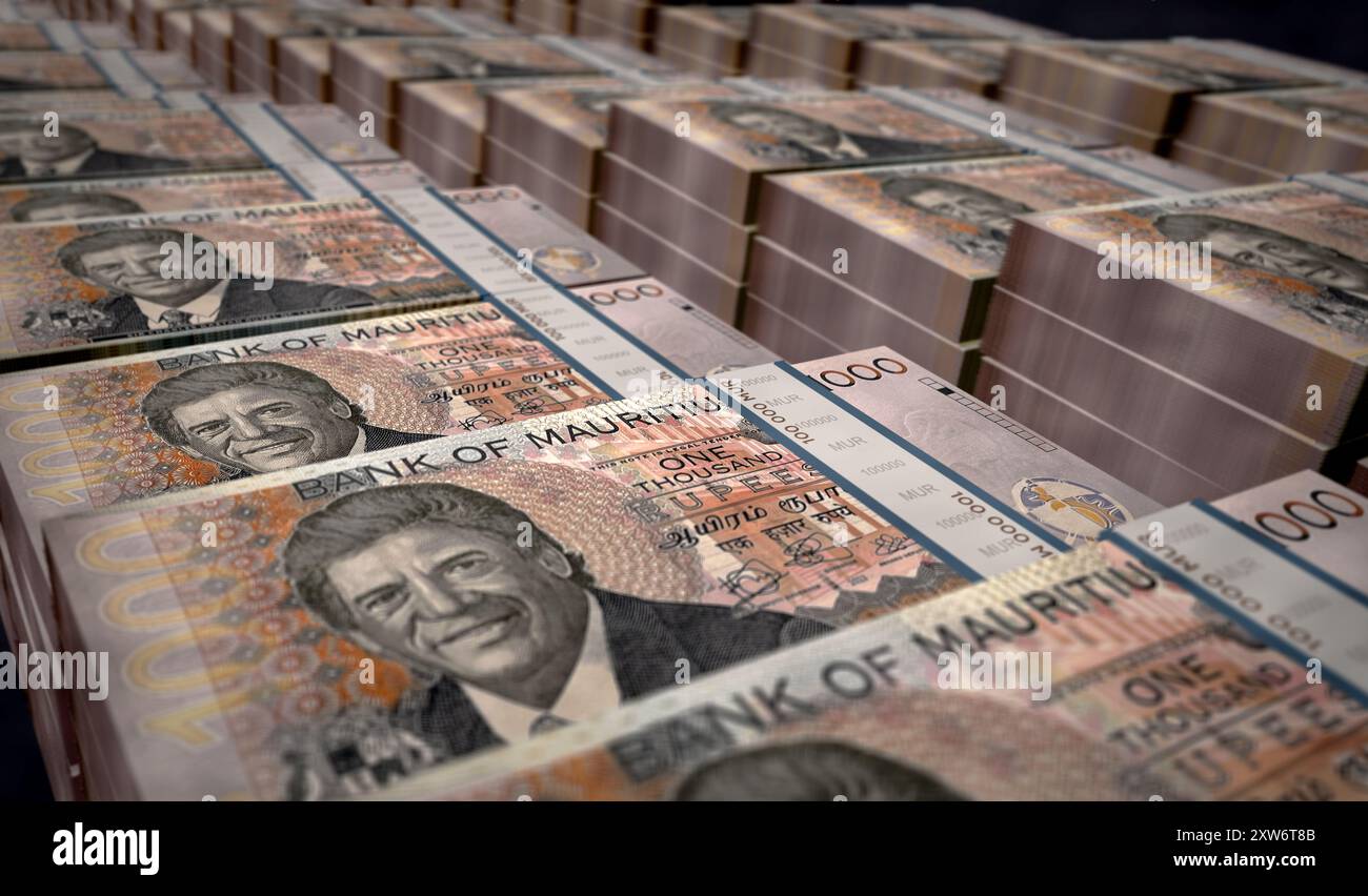 Mauritius money rupees money pack 3d illustration. 1000 MUR banknote ...