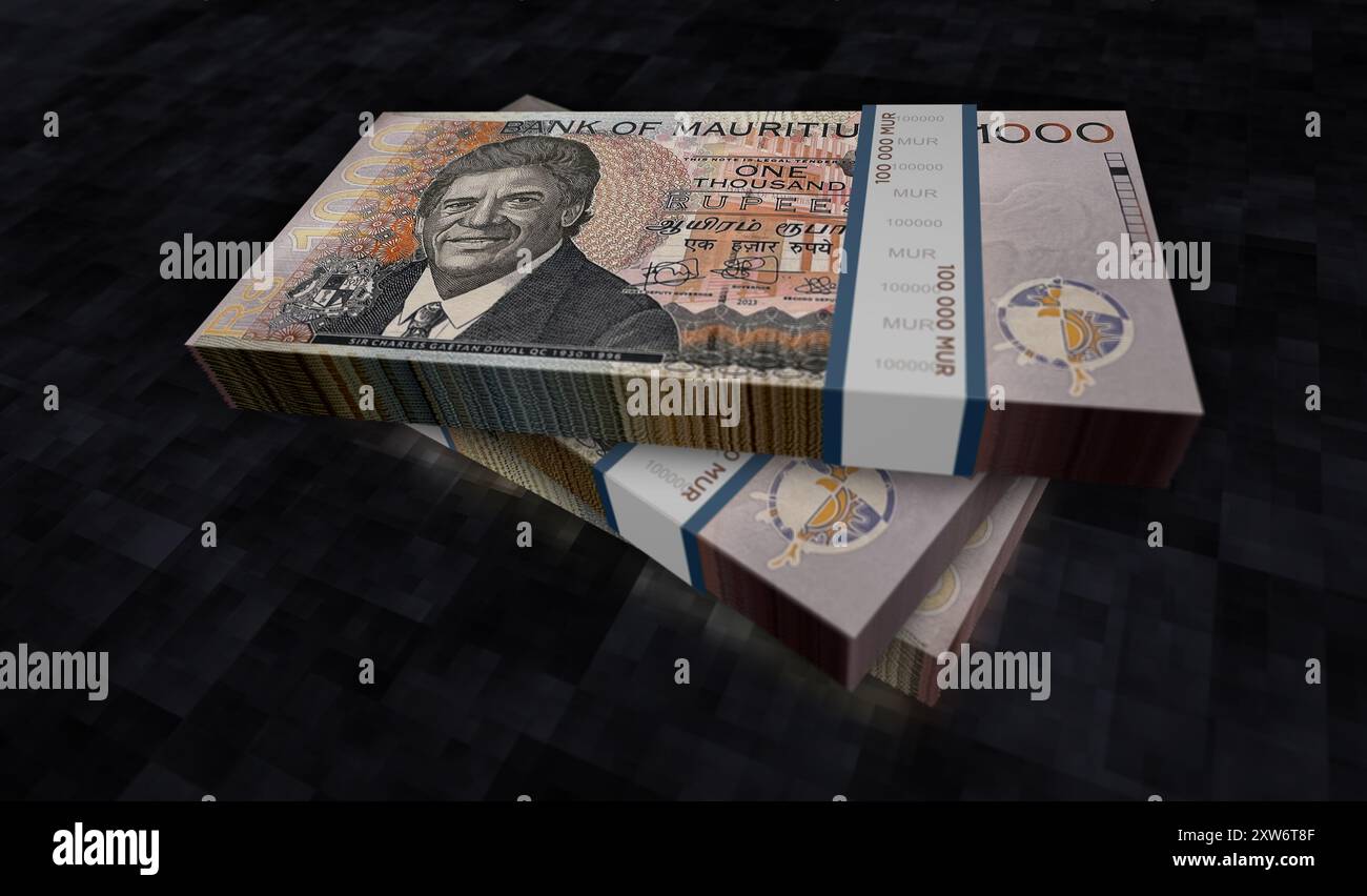 Mauritius money rupees money pack 3d illustration. 1000 MUR banknote ...