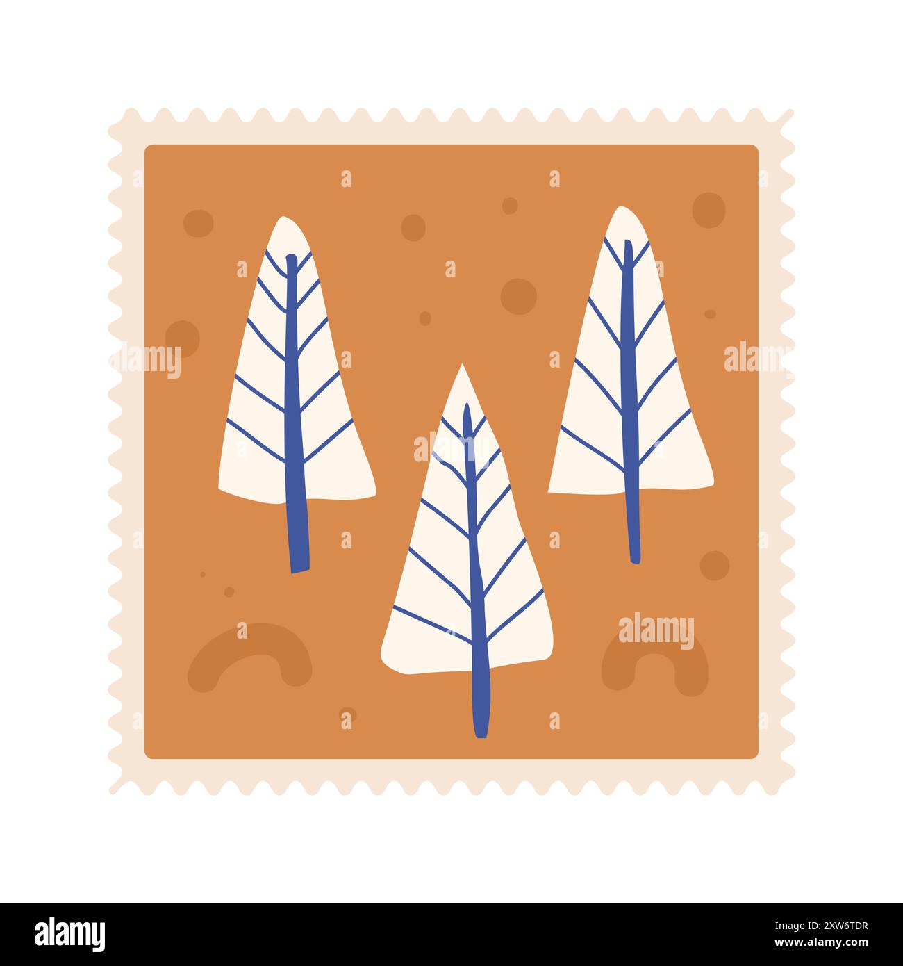 Trees postal stamp isolated on white background. Stylized forest square ...
