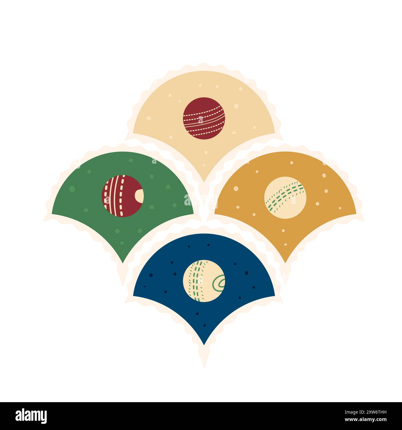 Cricket balls scallop sticker isolated on white background. Vector hand ...