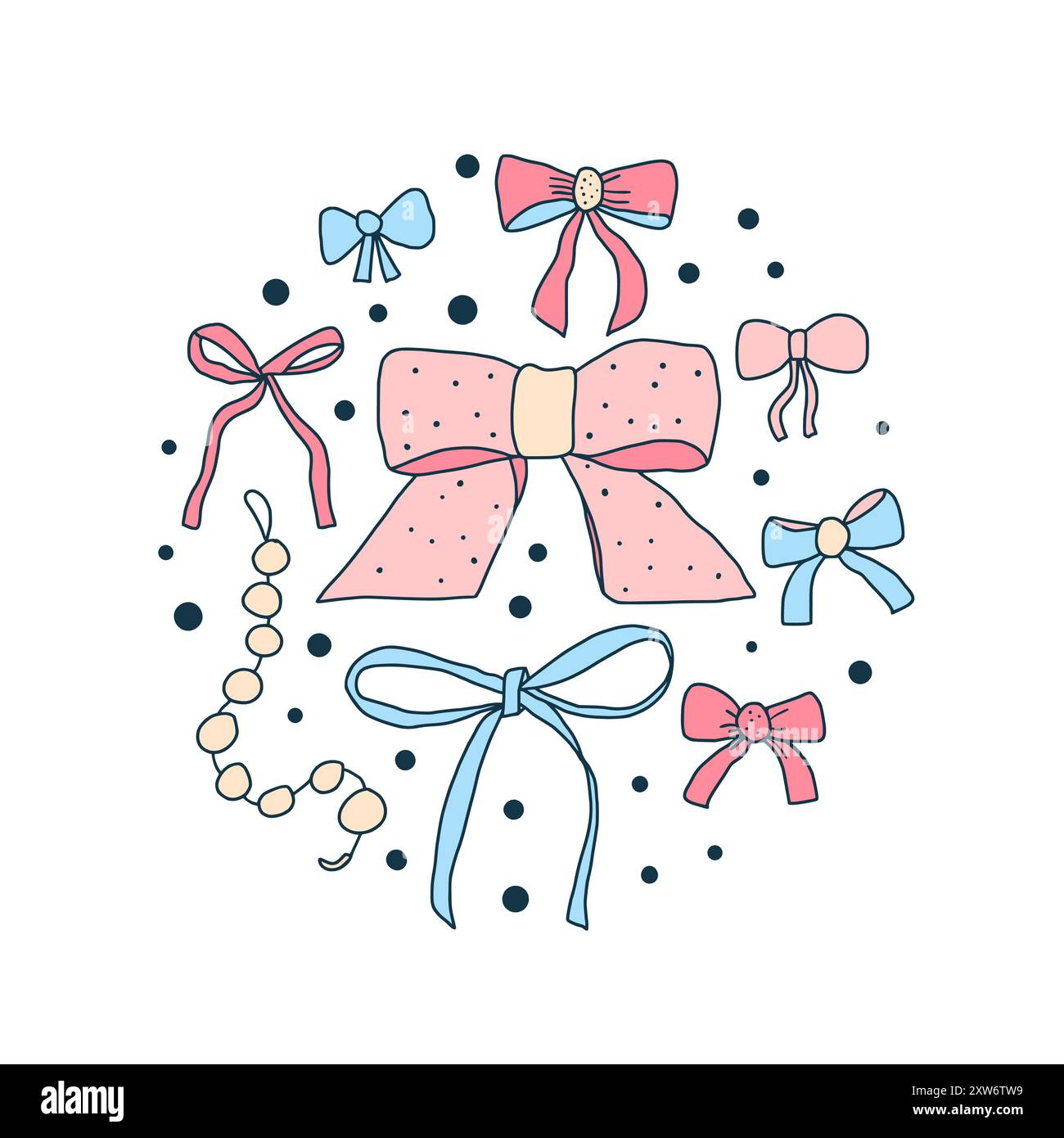 Bows round emblem. Decorative band for hairstyle circular composition ...