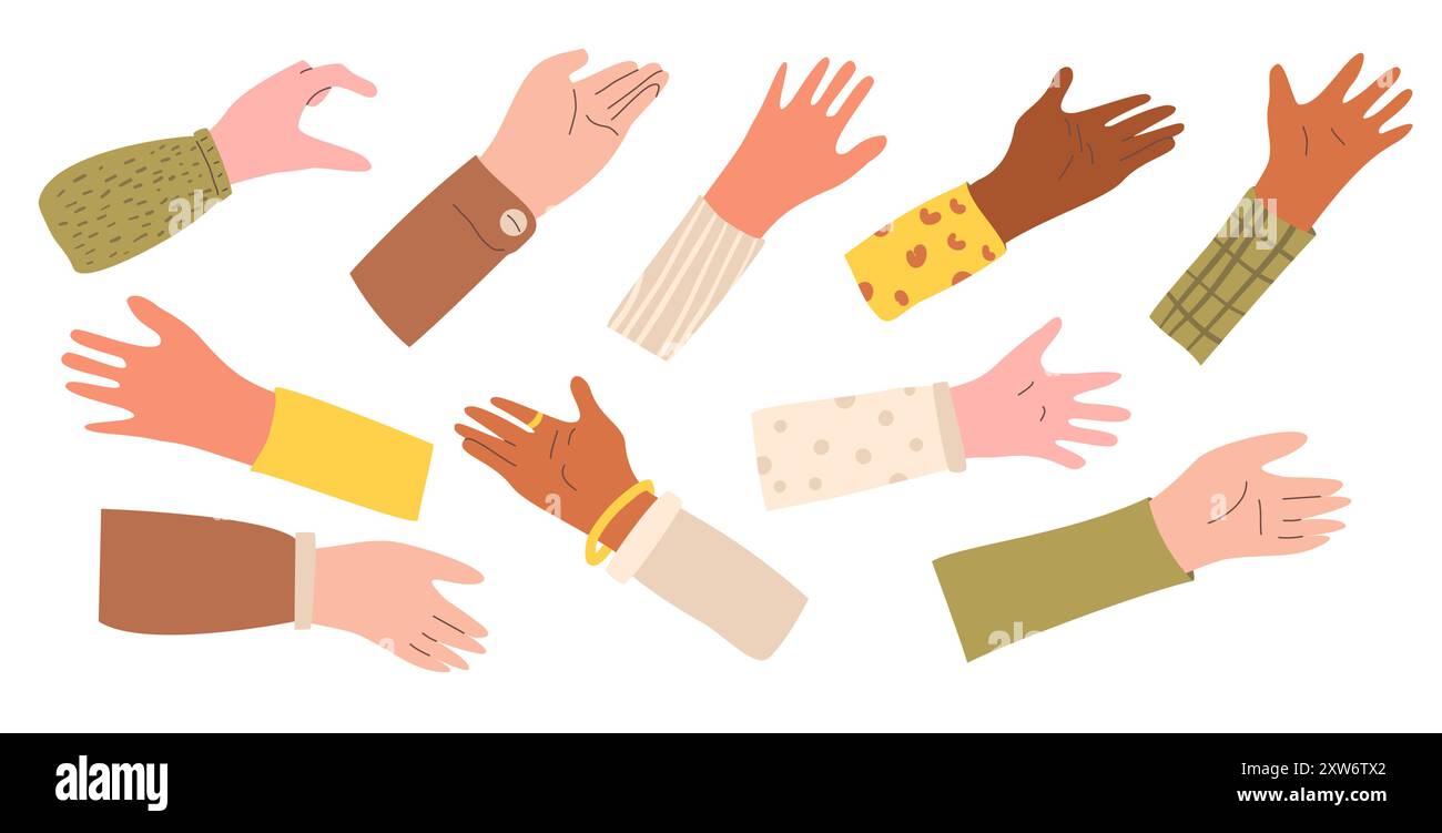 Set of hands. Palms of arms kit. Vector hand drawn flat collection ...