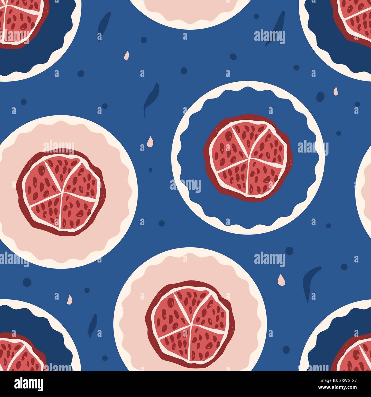Pomegranates seamless pattern. Pink and blue circular emblem repeat ...
