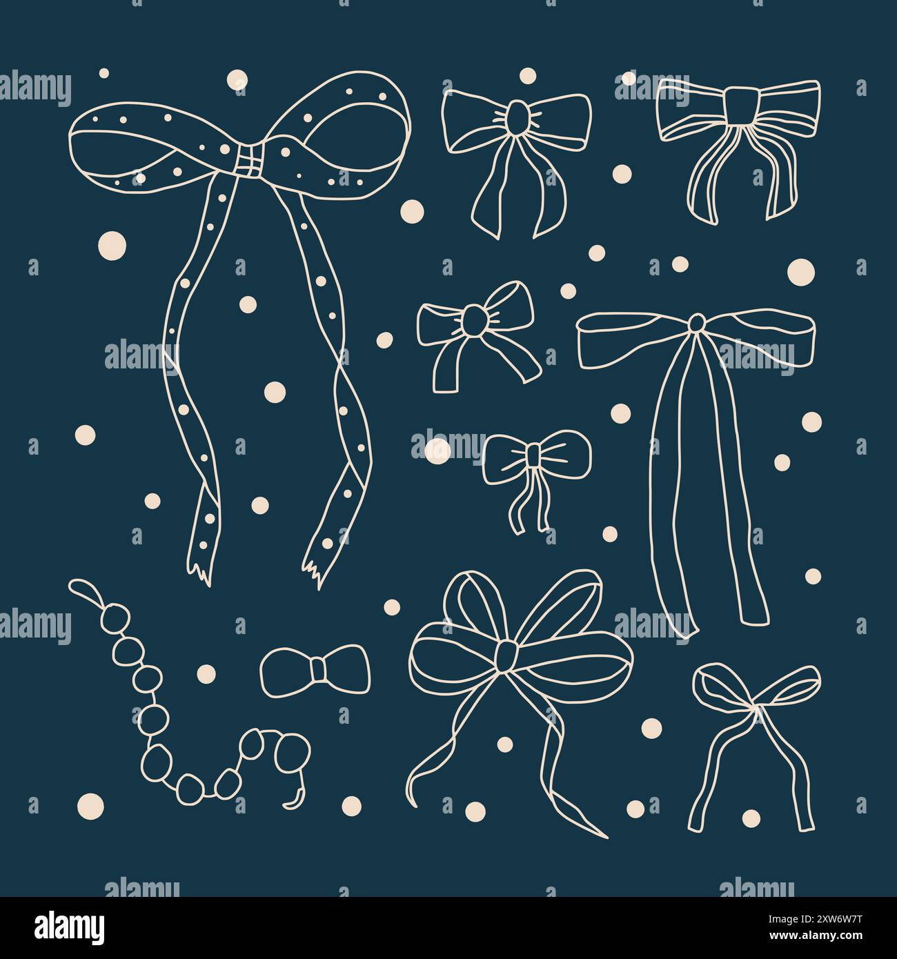 Bow composition. Silk band kit. Coquette aesthetic. Vector hand drawn ...