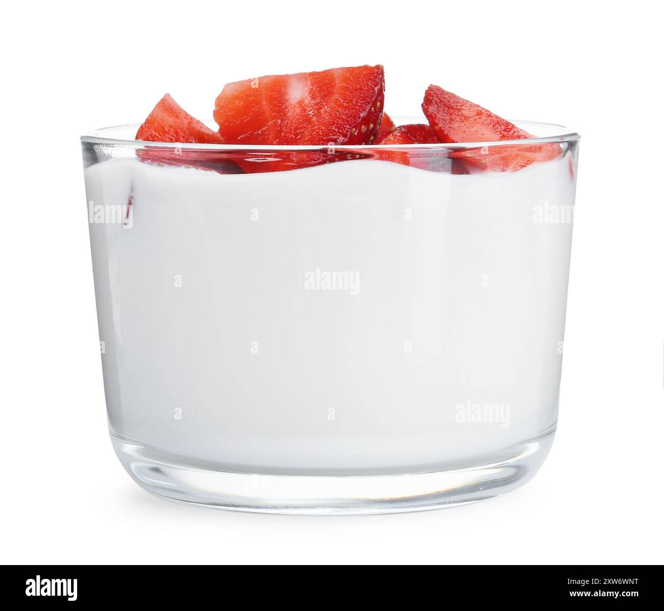 Tasty yogurt with strawberries in glass isolated on white Stock Photo ...