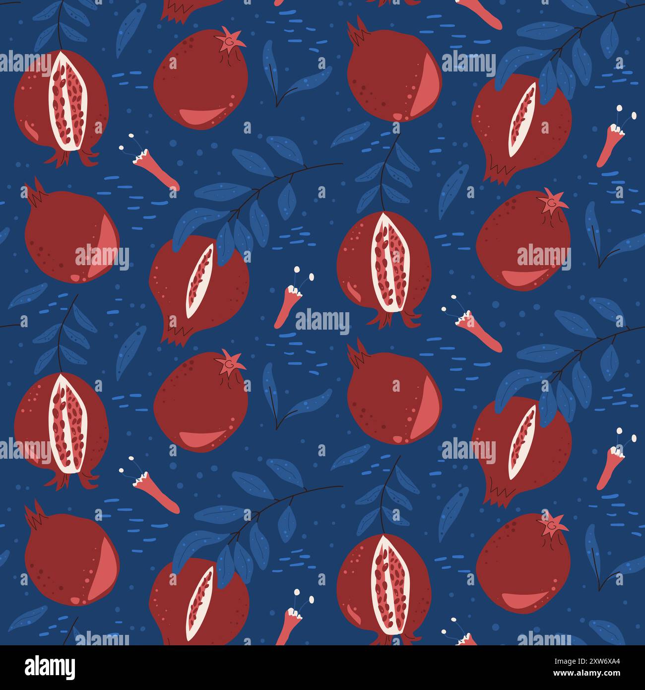 Leaves seamless pattern. foliage monochrome endless background. Blue ...
