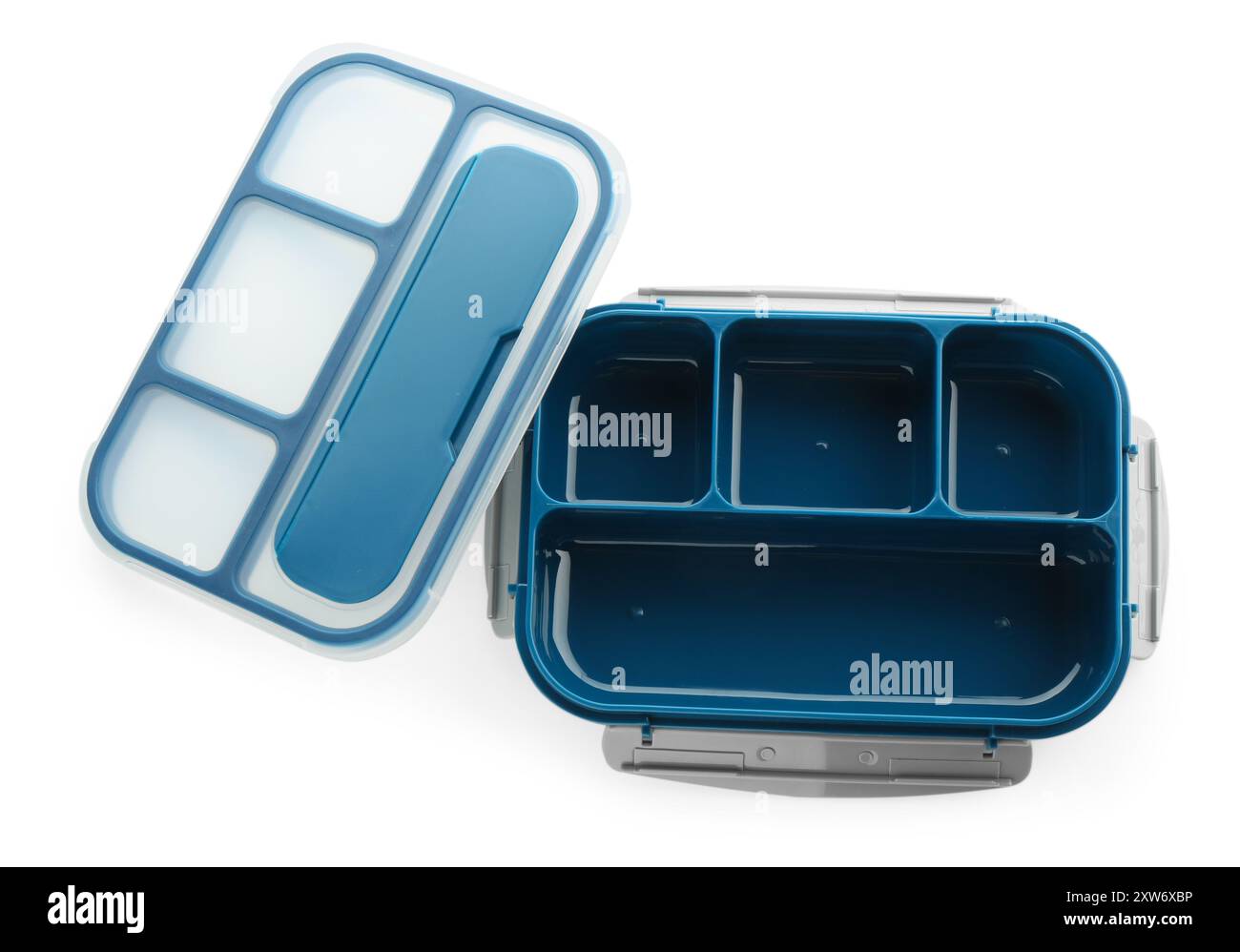 Plastic lunch box and lid isolated on white, top view Stock Photo - Alamy