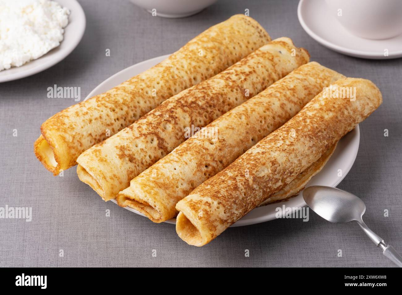European style pancakes on a plat Stock Photo - Alamy