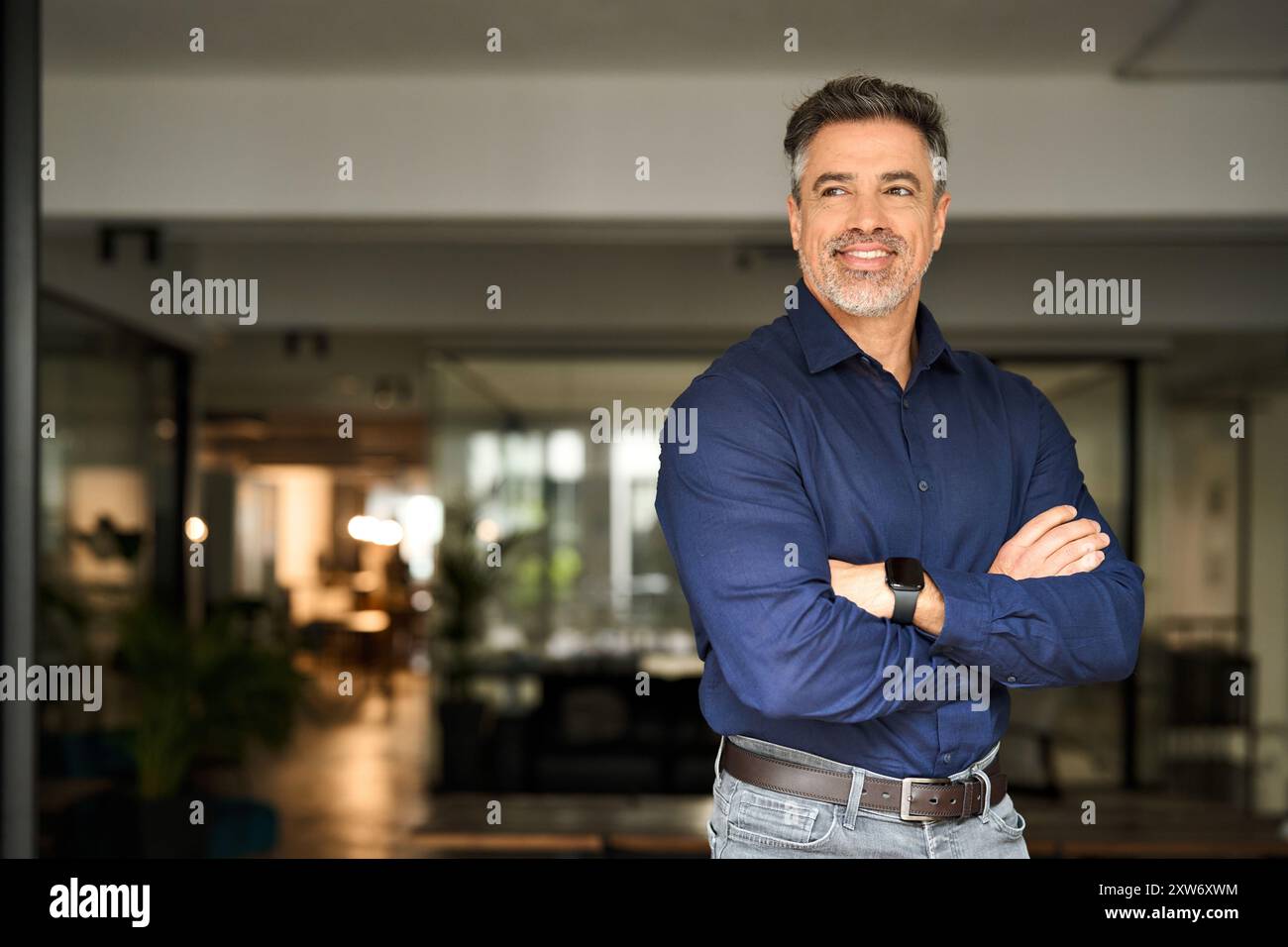 Happy mature professional business man manager standing in office ...