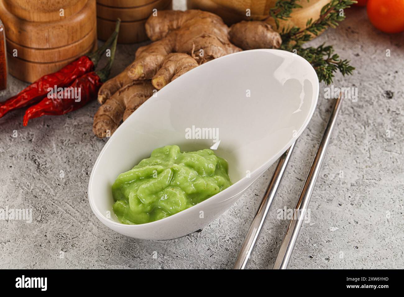 Green organic asian Wasabi spicy seasoning Stock Photo - Alamy