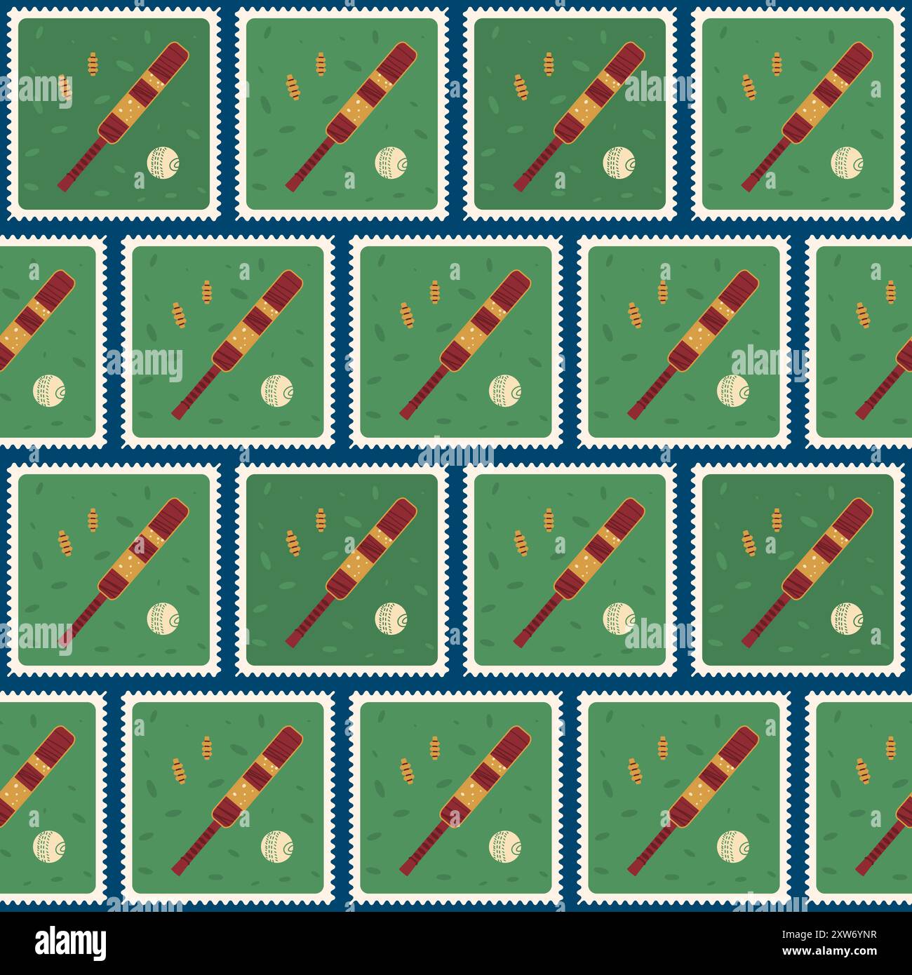 Cricket patchwork seamless pattern. Bento box Bats, balls and bails ...