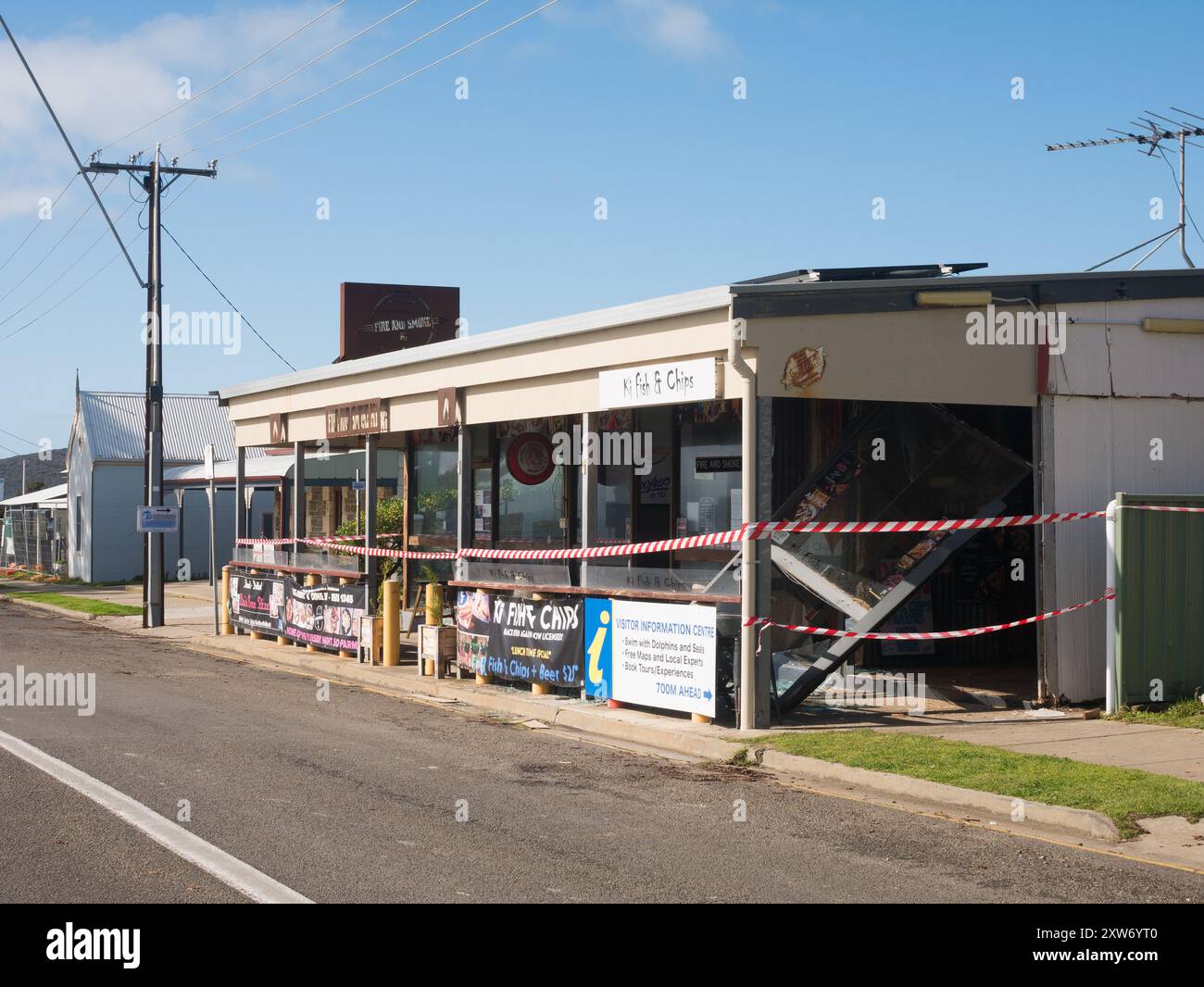 Exterior view of Penneshaw fish and chip shop damaged by gas explosion ...