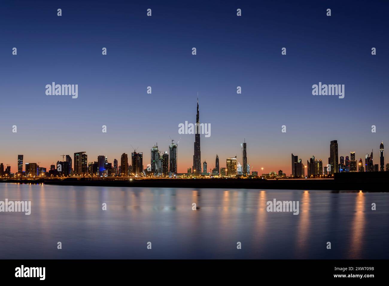 Dubai, UAE, 5th Feb, 2016. Dubai sunset view with the iconic Burj ...