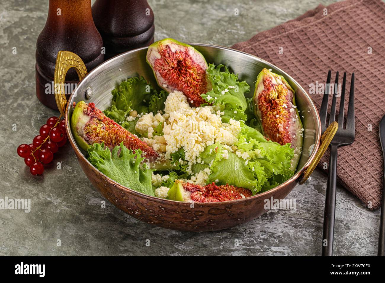 Salad with fig and sheep cottage cheese Stock Photo - Alamy