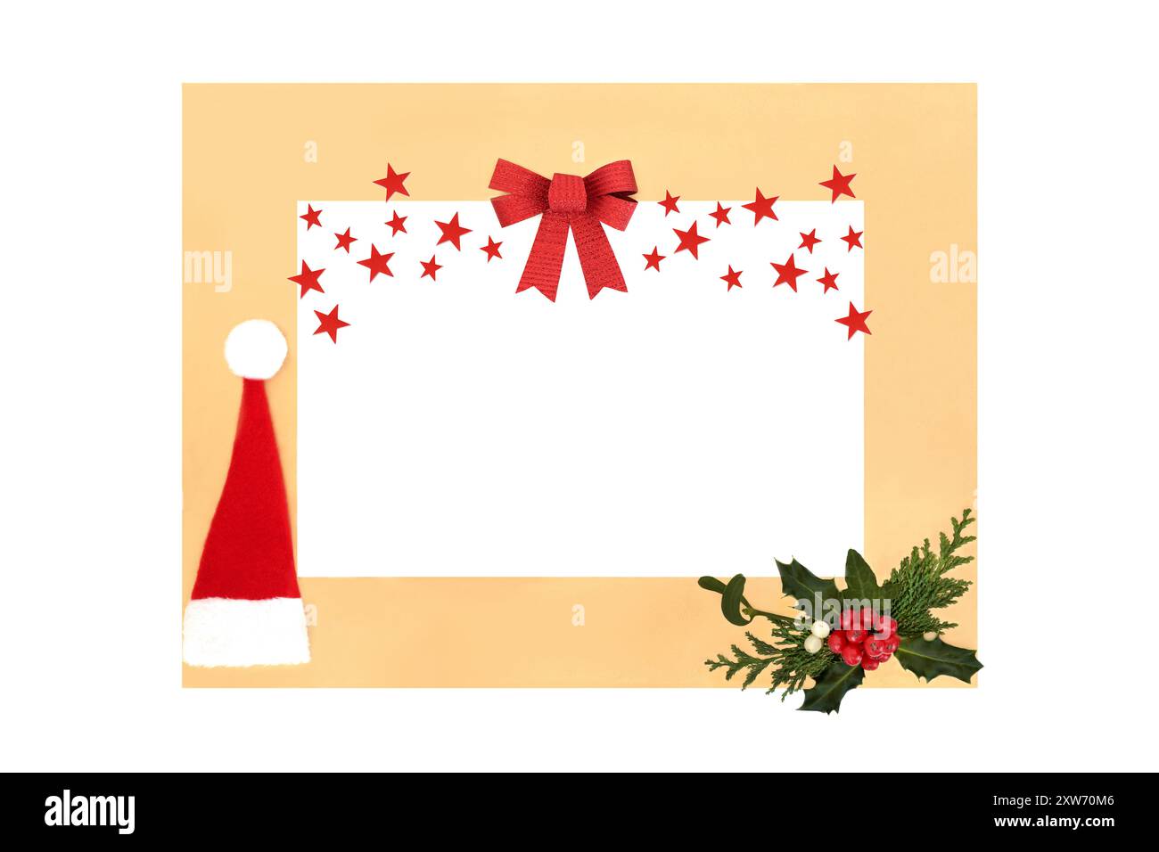 Christmas Eve background border with Santa hat, red stars and Winter ...