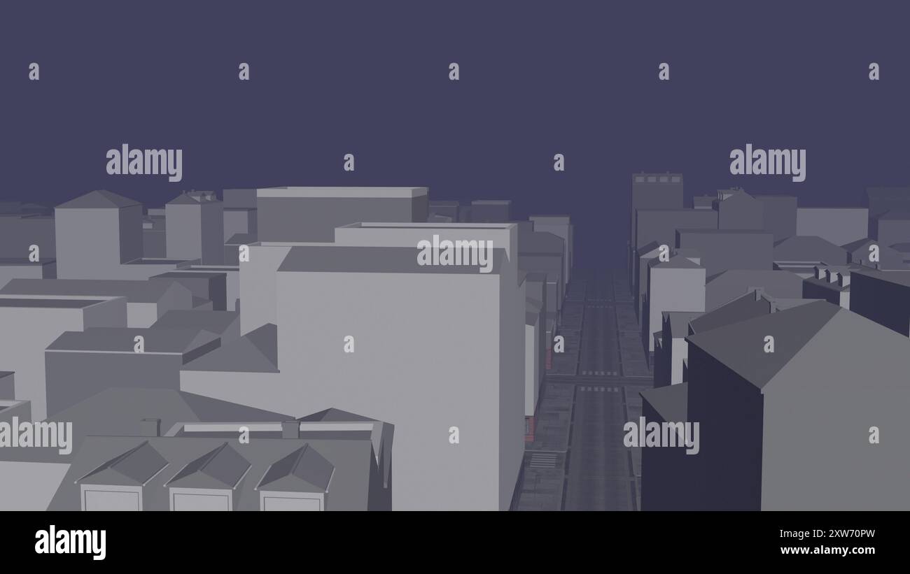 Urban landscape fog among high buildings 3d render Stock Photo - Alamy