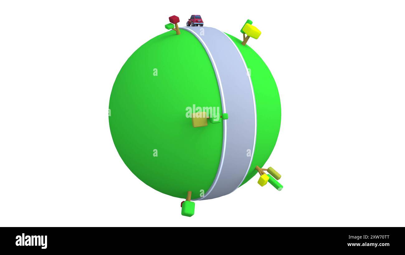 3D Road way car on the green sphere 3d render Stock Photo - Alamy