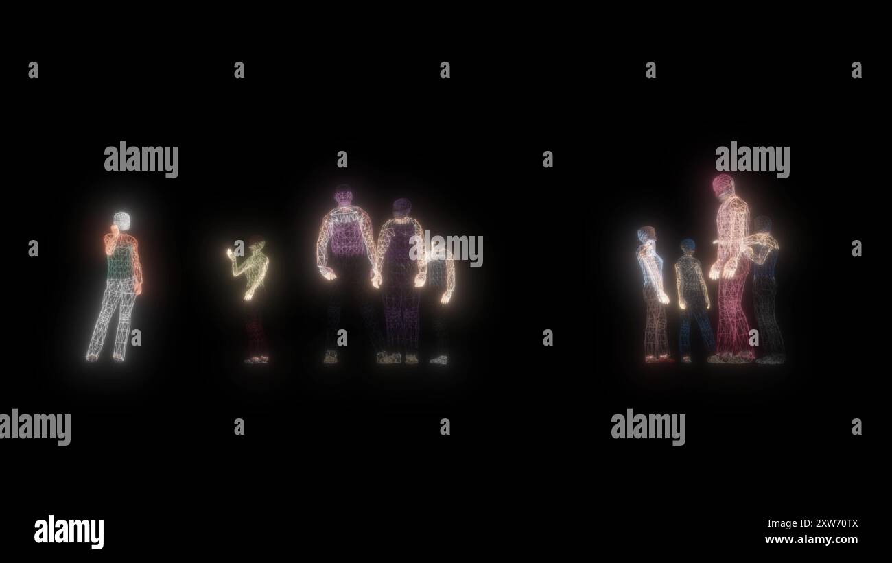 3D Team of glow wire people on black bg 3d render Stock Photo - Alamy