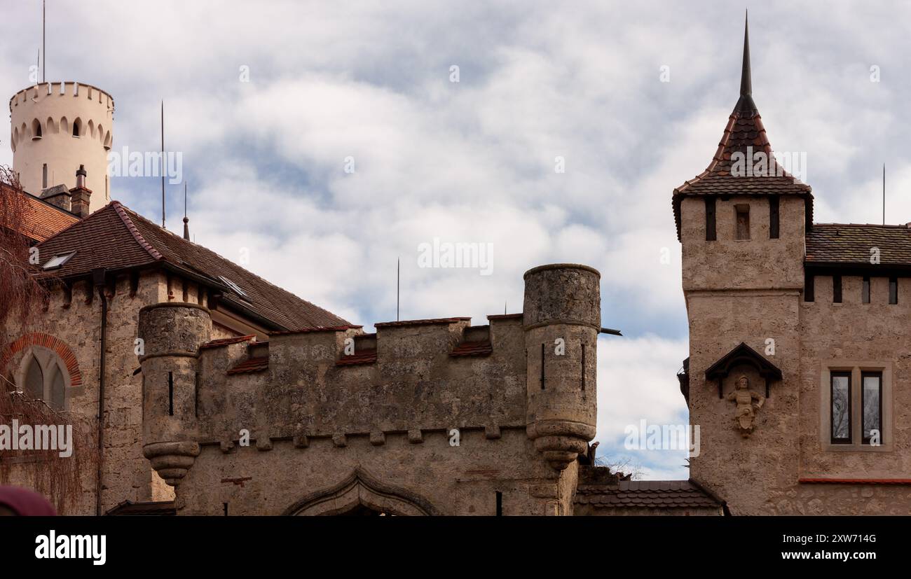 View on medieval buildings near Lichtenstein castle on a spring day ...