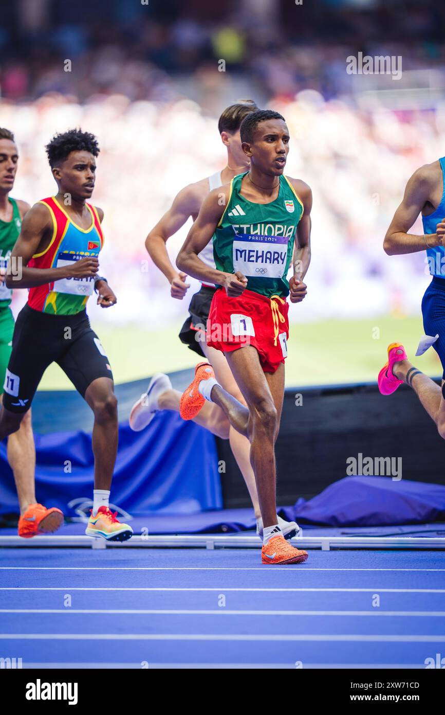 Biniam Mehary participating in the 5000 meters at the Paris 2024 ...