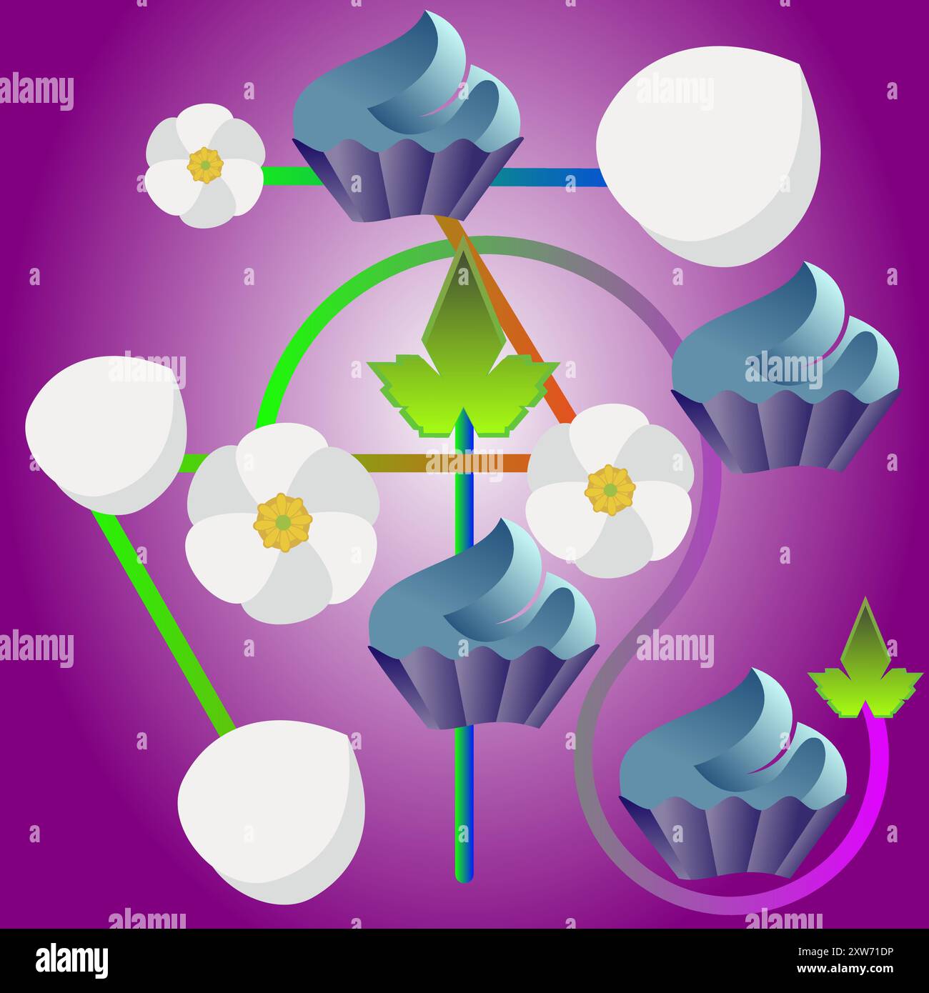 The contrasting colors and abstract shapes create a visually ...